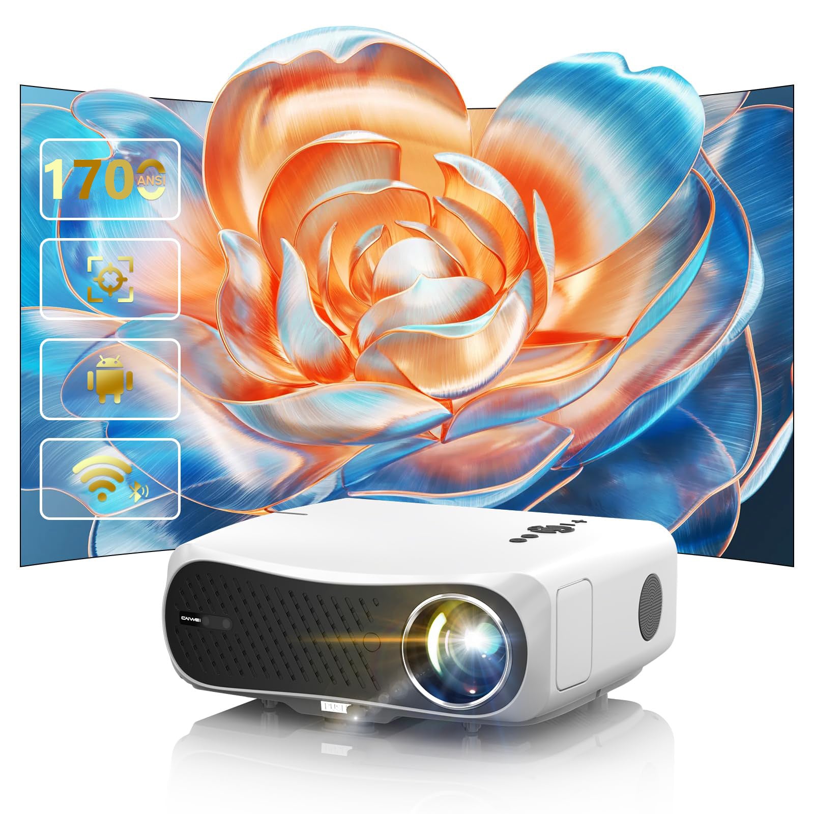 CAIWEI A12AB Smart 4K Daytime Projector with Apps,1700 ANSI Auto Focus ...